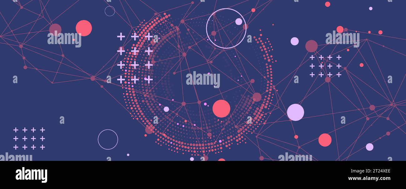 Halftone Science Background With Connecting Dots And Lines Digital Data Visualization Vector