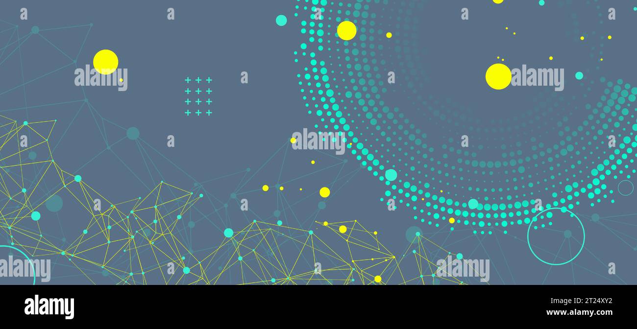 Halftone Science Background With Connecting Dots And Lines Digital Data Visualization Vector