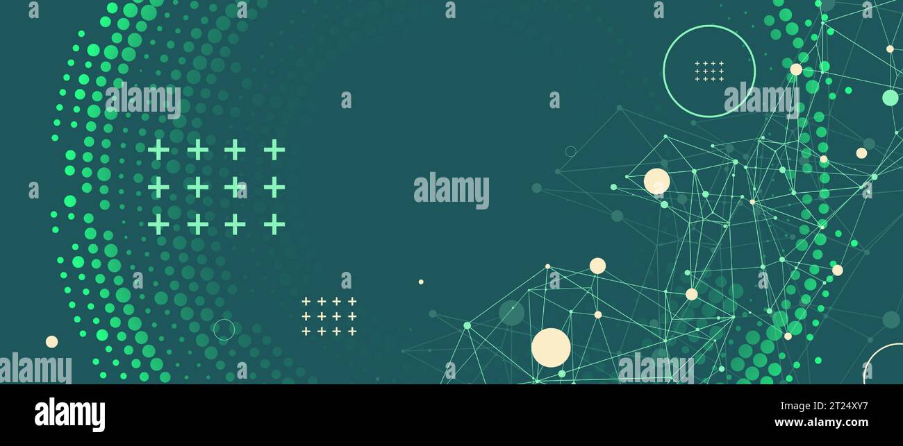Halftone science background with connecting dots and lines. Digital data visualization. Vector ...