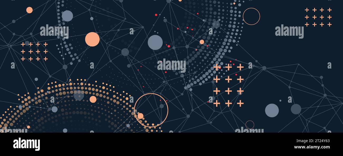 Halftone science background with connecting dots and lines. Digital data visualization. Vector ...