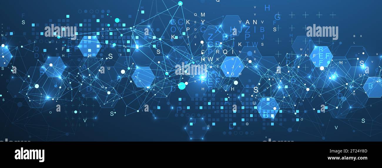 Abstract hexagon background with plexus effect and letters for design ...