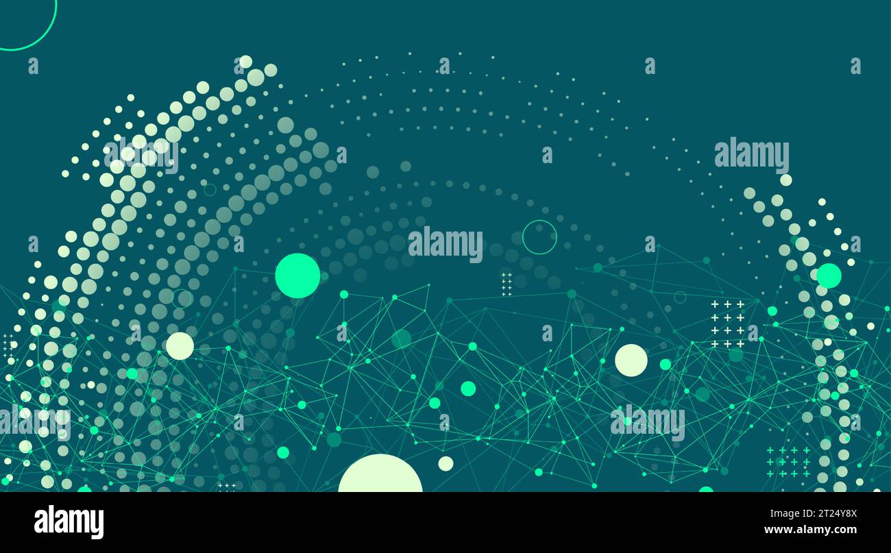 Halftone Science Background With Connecting Dots And Lines Digital Data Visualization Vector