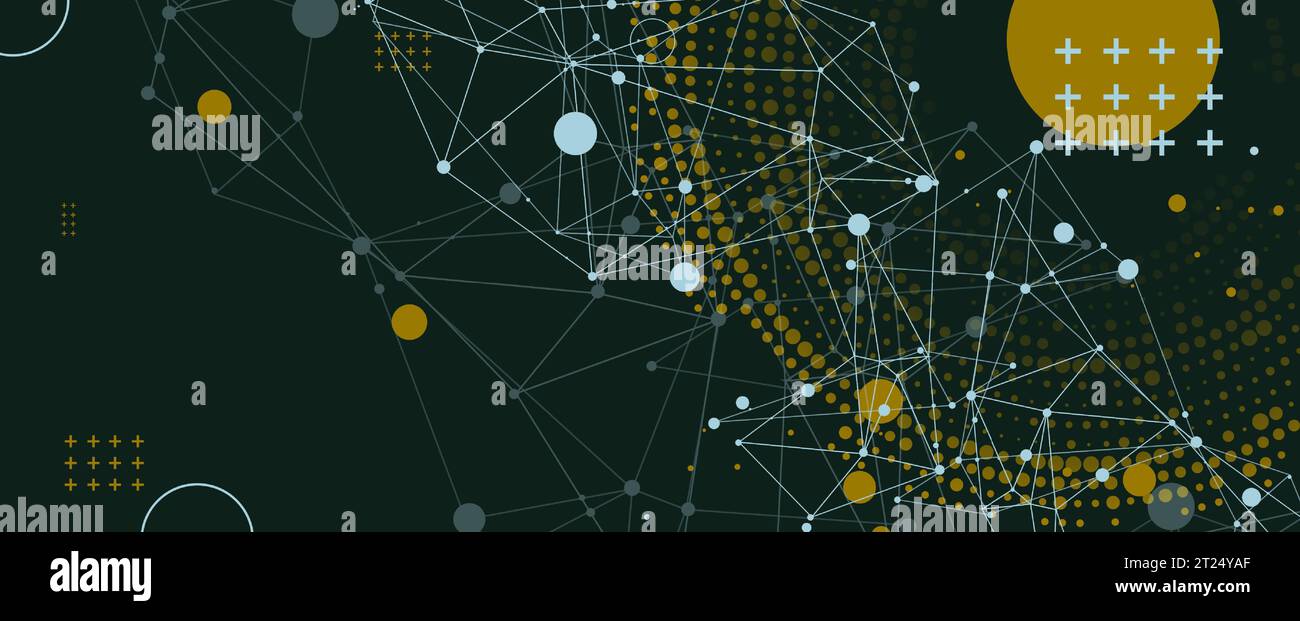Halftone Science Background With Connecting Dots And Lines Digital Data Visualization Vector