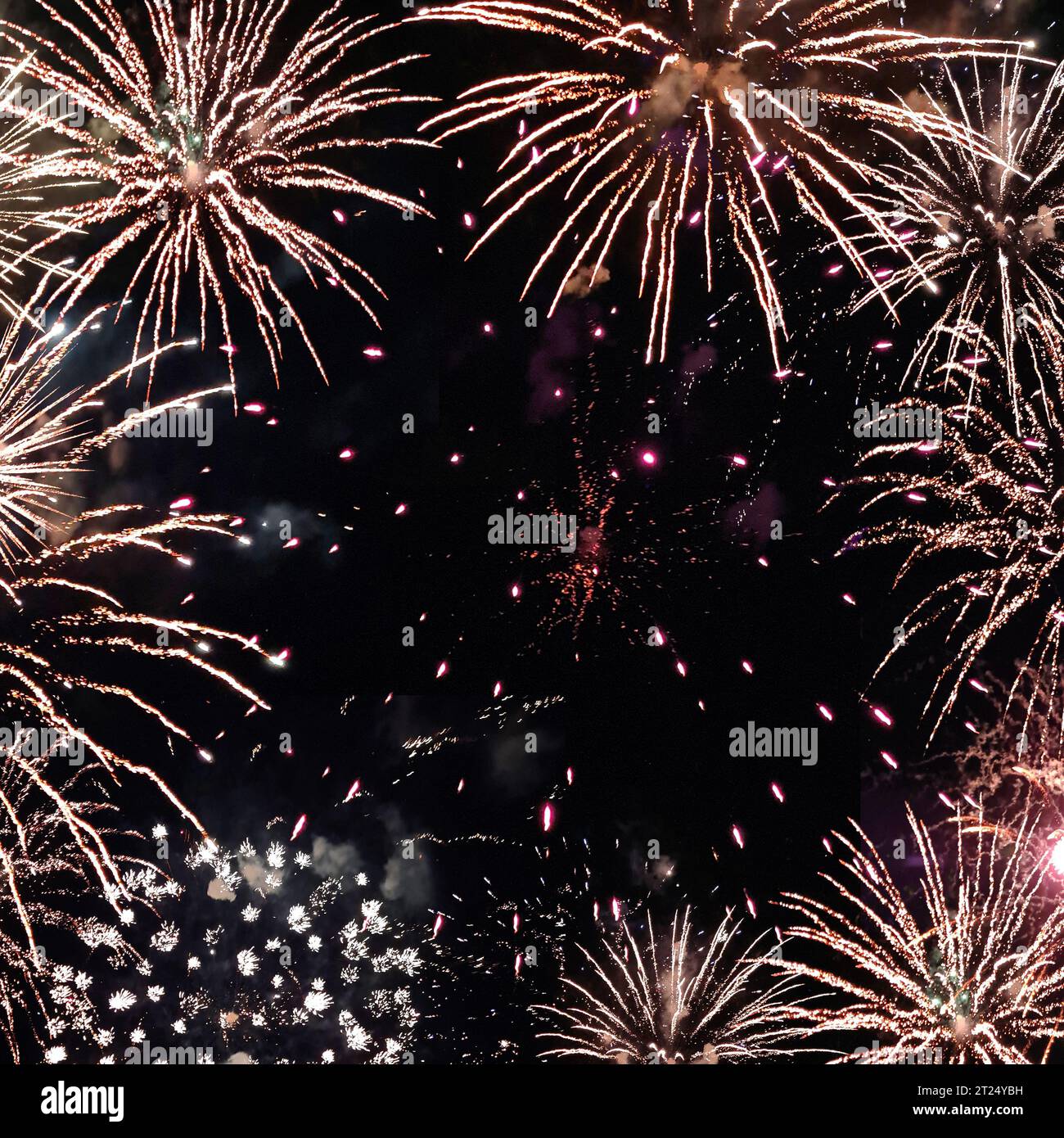 Black blank for festive design with real fireworks. Square aspect ratio ...