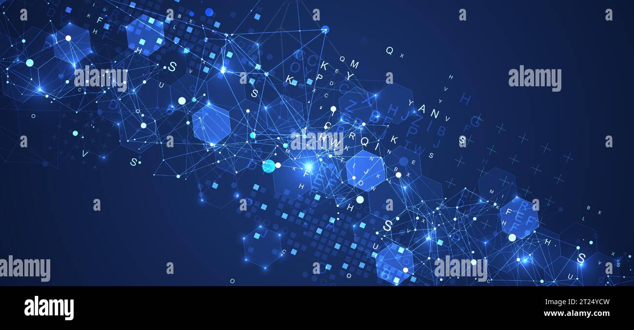 Abstract hexagon background with plexus effect and letters for design ...