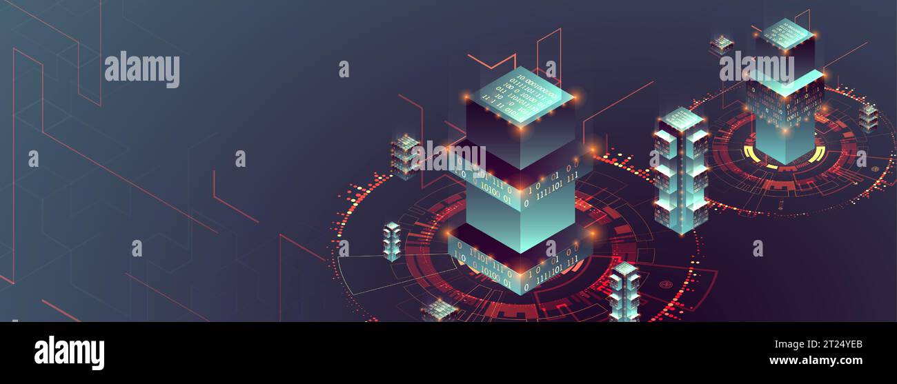 Smart city. Isometric big data concept, database. Abstract technology ...