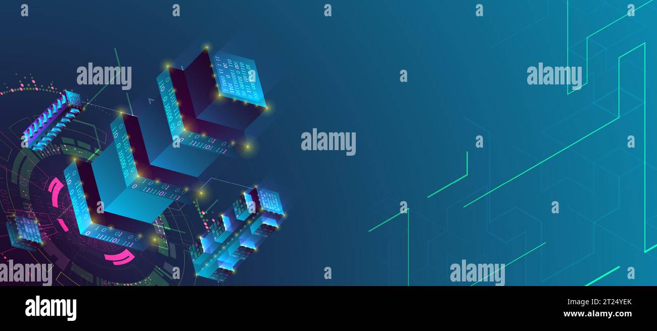 Smart city. Isometric big data concept, database. Abstract technology ...