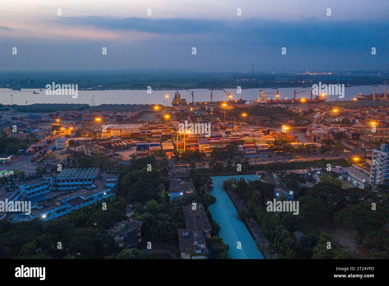 Aerial view of Chittagong Port. It is the main seaport of Bangladesh ...