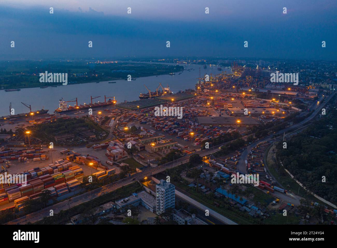 Aerial view of Chittagong Port. It is the main seaport of Bangladesh ...
