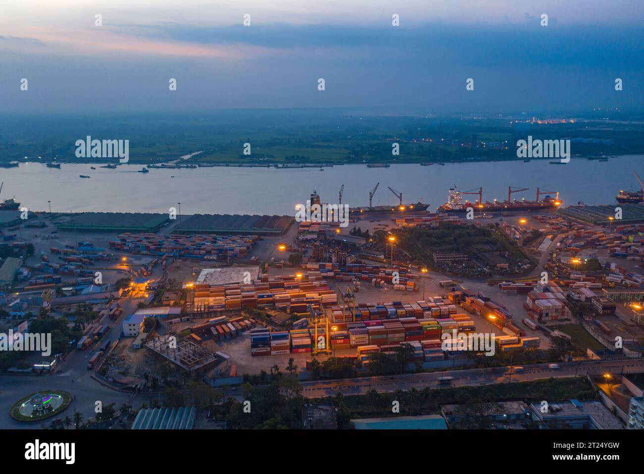 Aerial view of Chittagong Port. It is the main seaport of Bangladesh ...