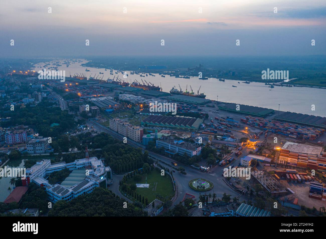 Aerial view of Chittagong Port. It is the main seaport of Bangladesh ...