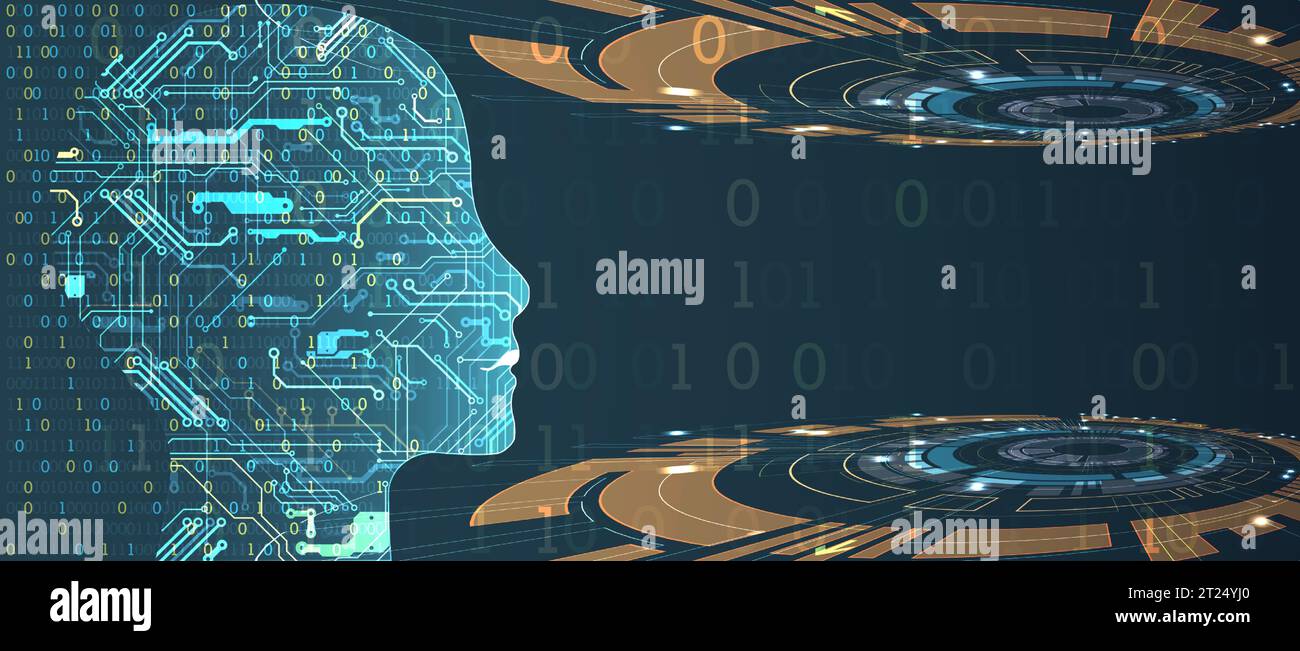 Artificial Intelligence. Technical background with a silhouette of a ...