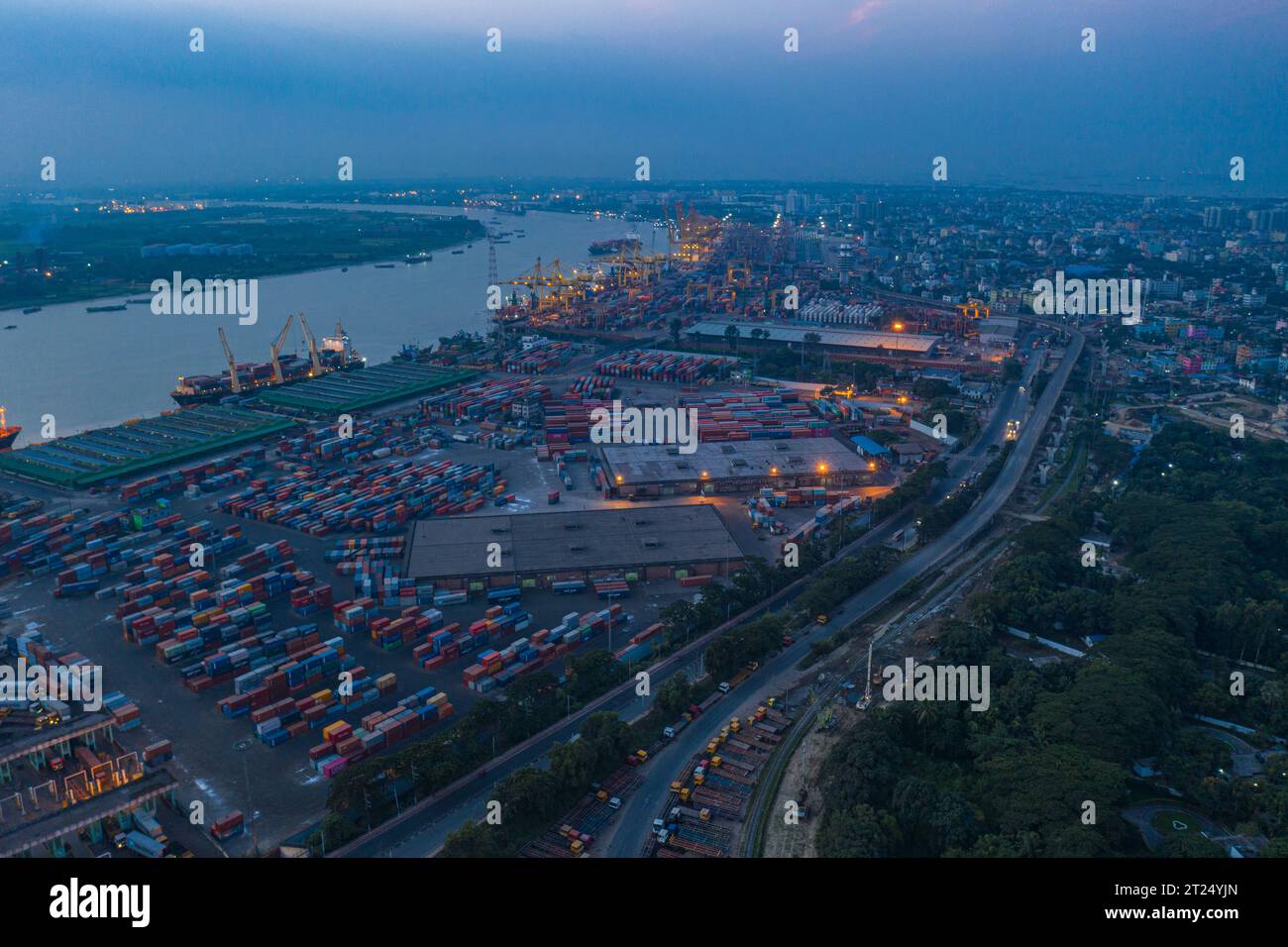 Aerial view of Chittagong Port. It is the main seaport of Bangladesh ...