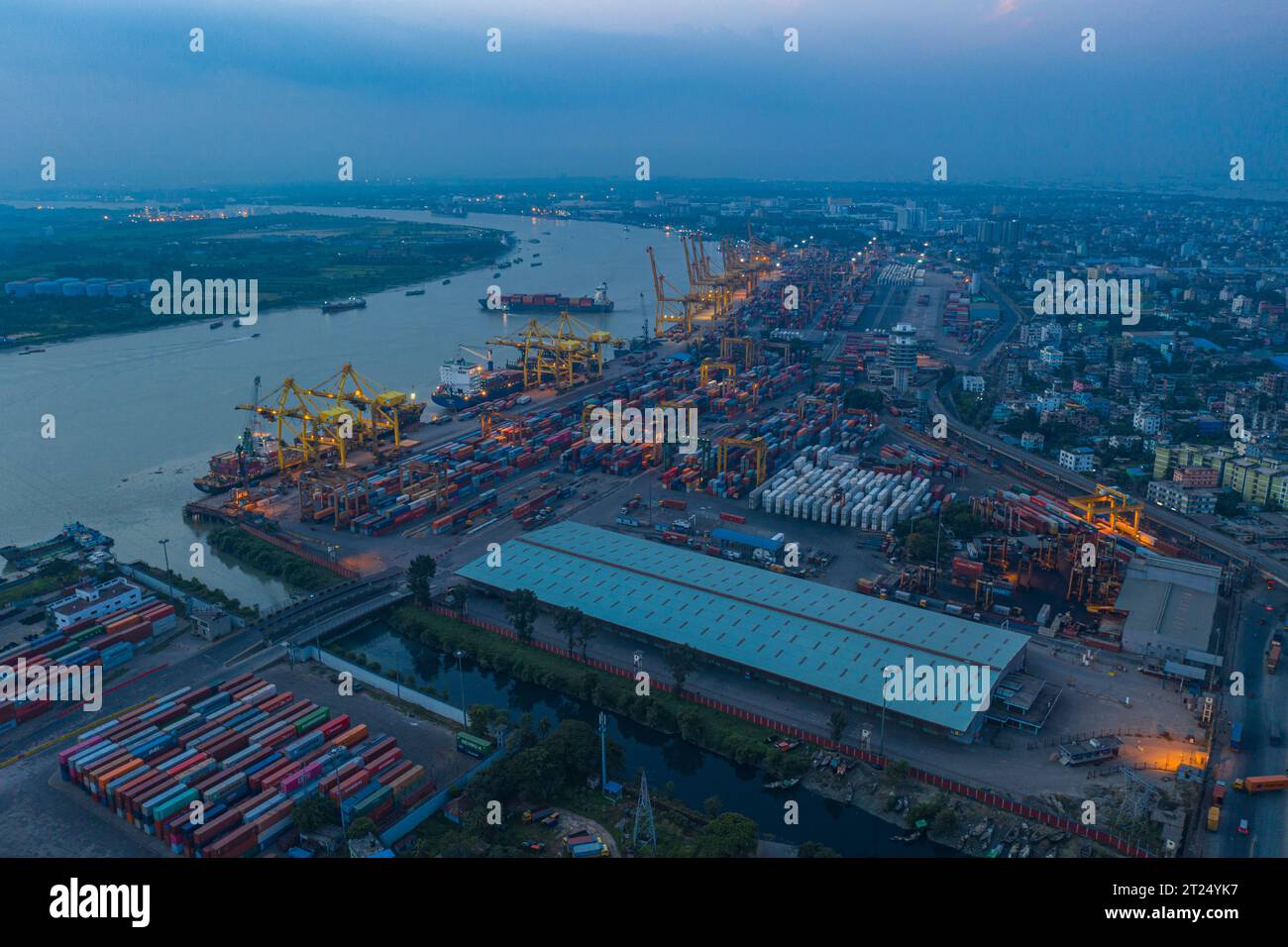 Aerial view of Chittagong Port. It is the main seaport of Bangladesh ...