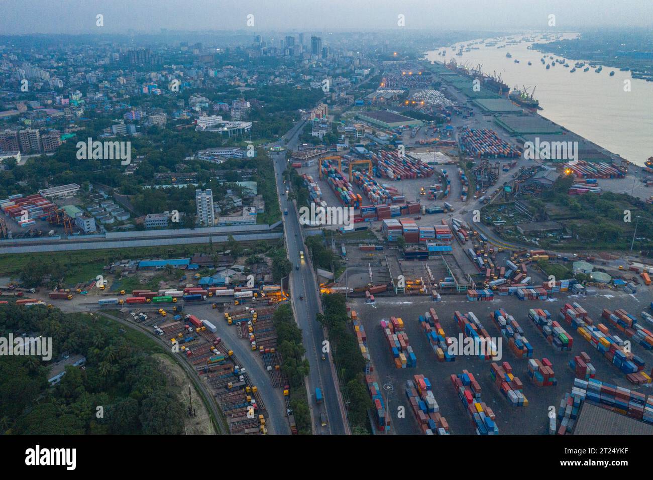 Aerial view of Chittagong Port. It is the main seaport of Bangladesh ...