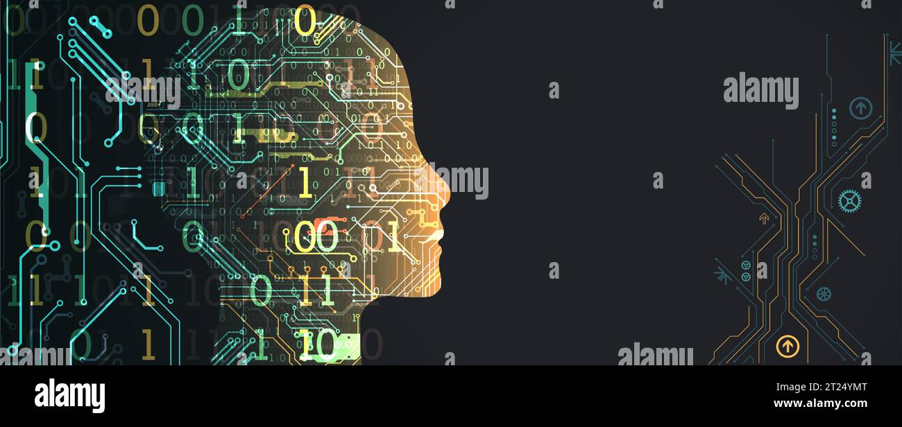 Artificial Intelligence. Technical background with a silhouette of a ...