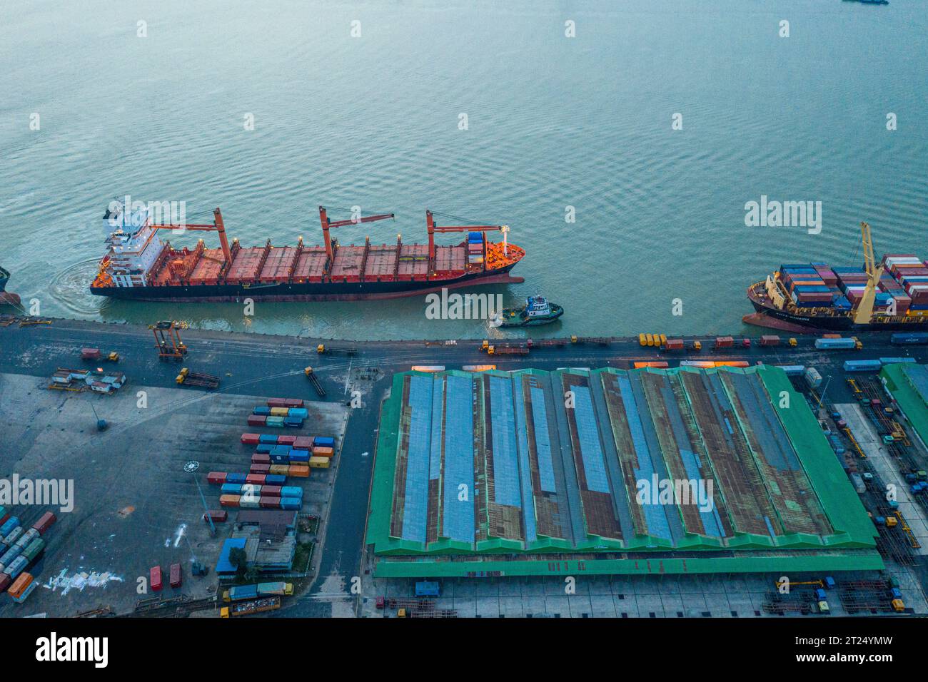 Aerial view of Chittagong Port. It is the main seaport of Bangladesh ...