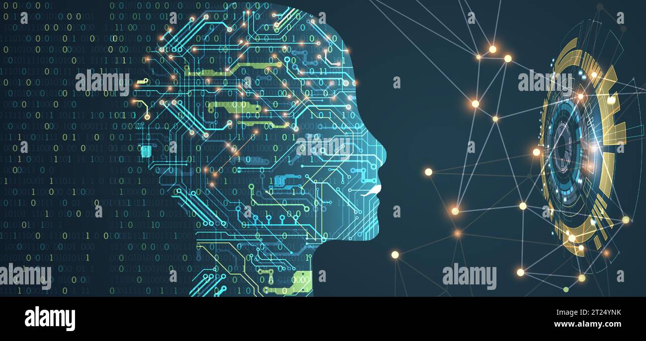 Artificial Intelligence. Technical background with a silhouette of a ...