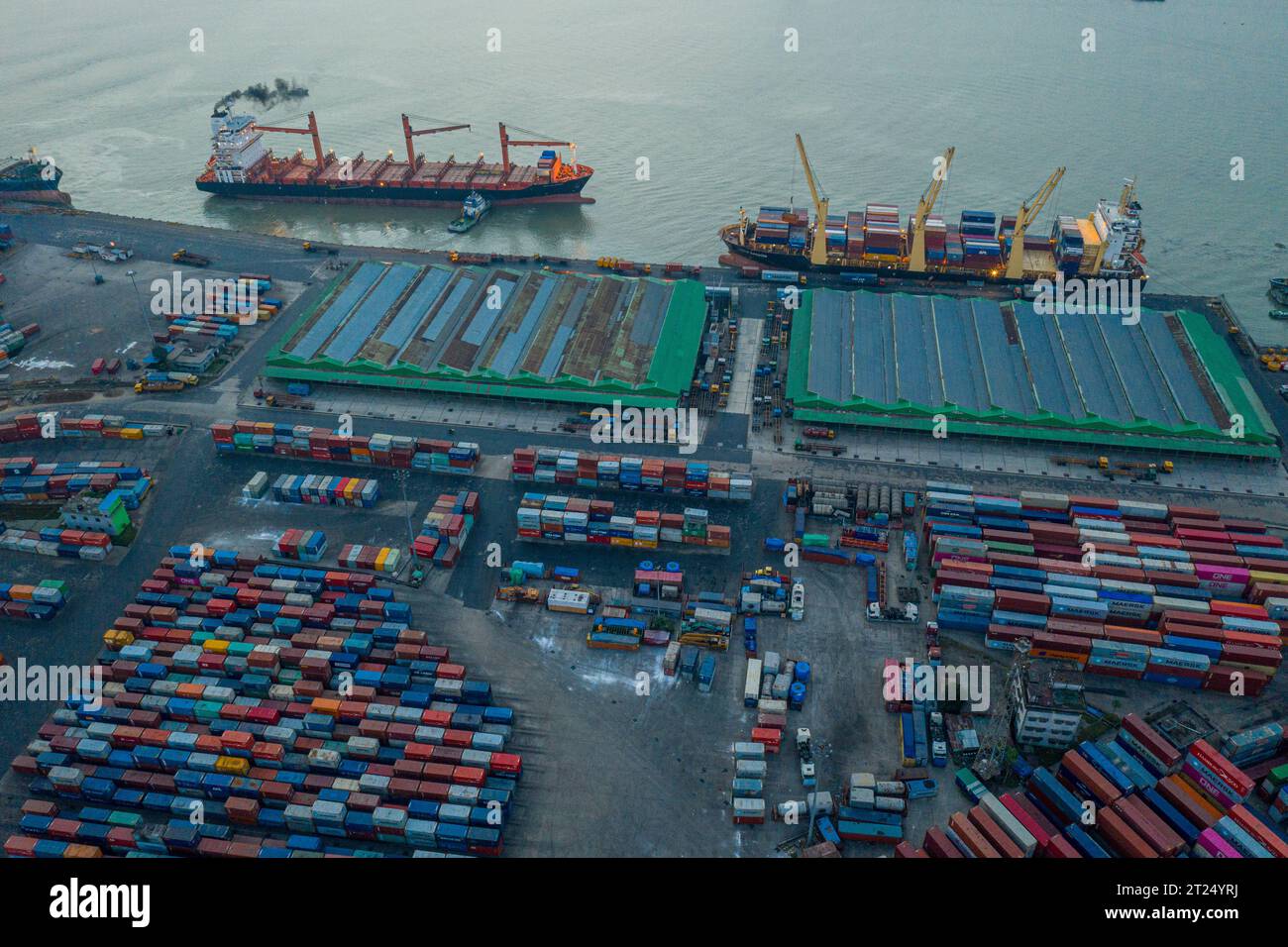 Aerial view of Chittagong Port. It is the main seaport of Bangladesh ...