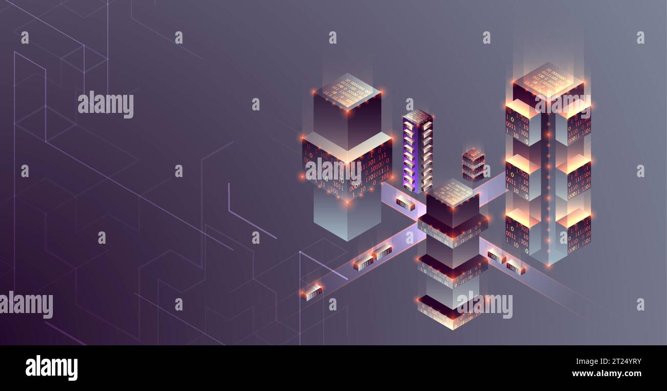 Smart city. Isometric big data concept, database. Abstract technology ...