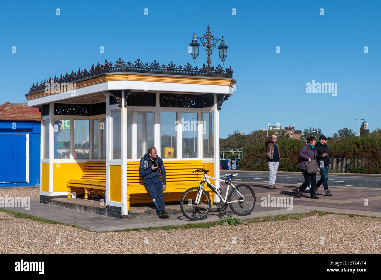 Traditional seaside shelter on Southsea seafront, Portsmouth, Hampshire ...