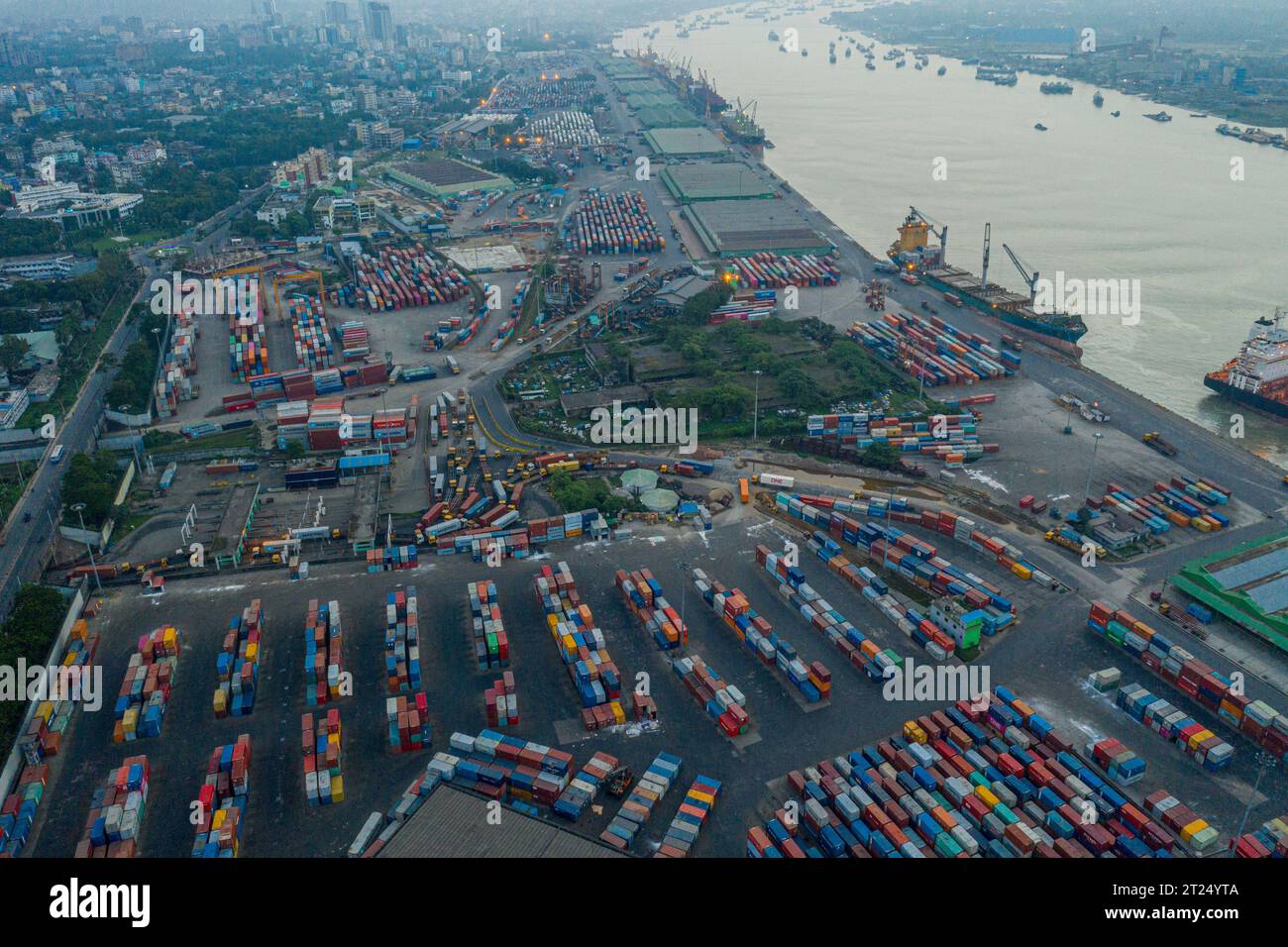 Aerial view of Chittagong Port. It is the main seaport of Bangladesh ...