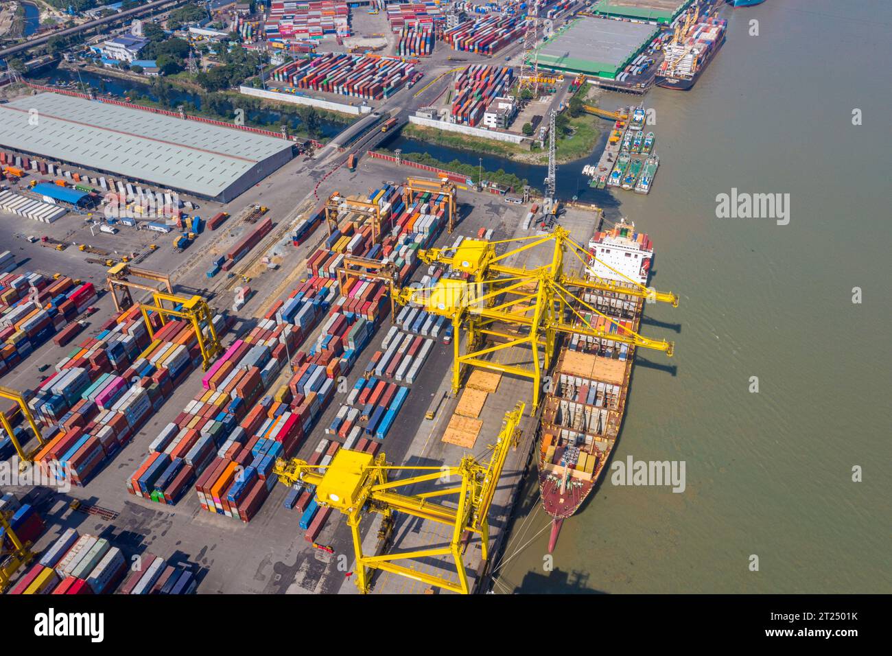 Aerial view of Chittagong Port. It is the main seaport of Bangladesh ...