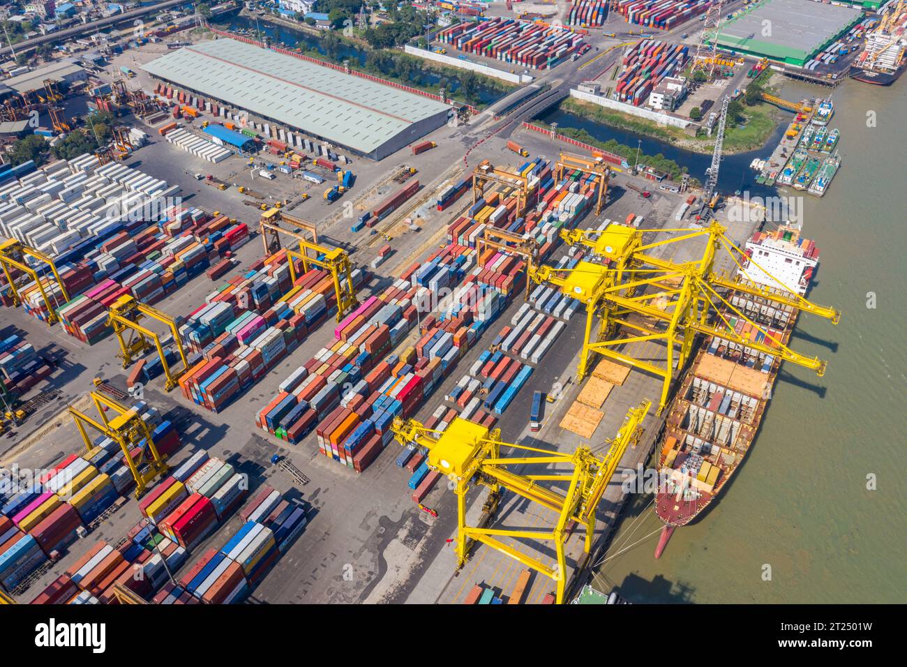 Aerial view of Chittagong Port. It is the main seaport of Bangladesh ...