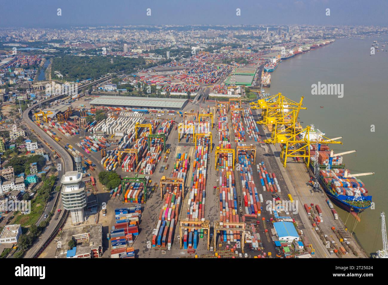Aerial view of Chittagong Port. It is the main seaport of Bangladesh ...