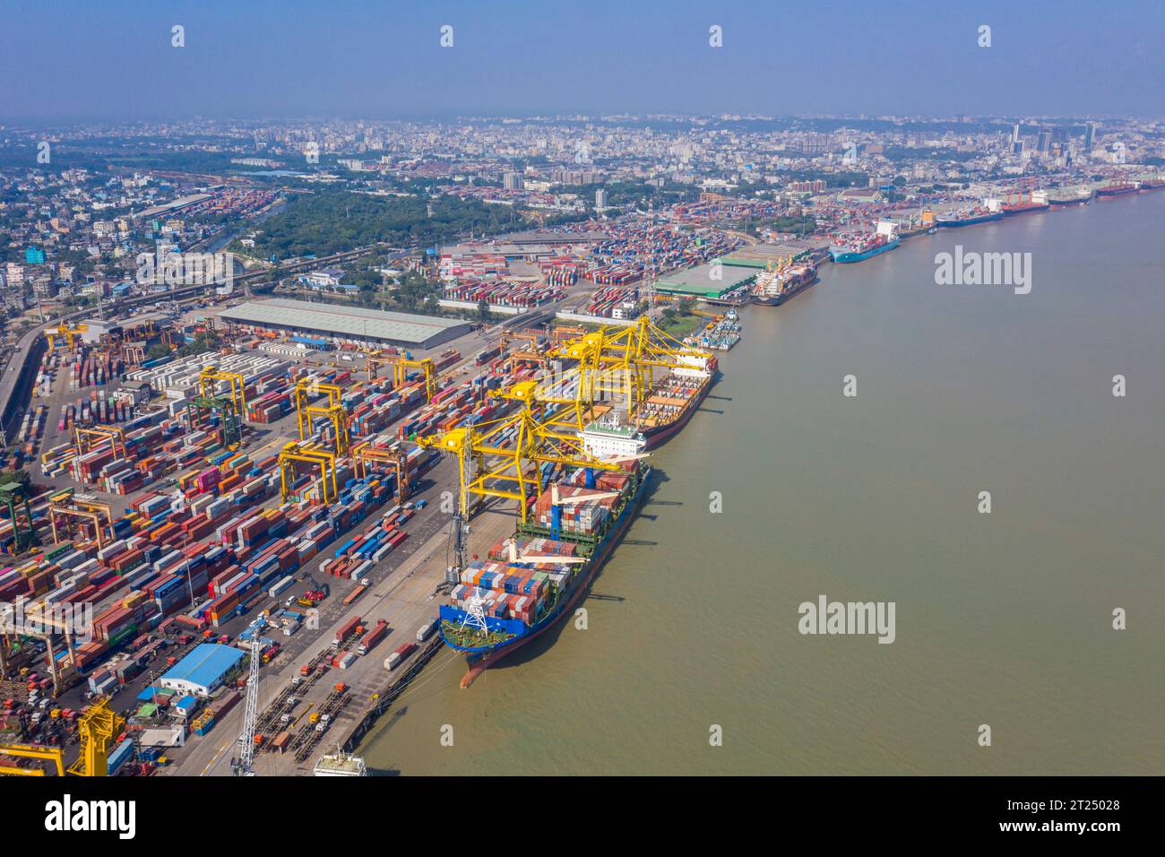 Aerial view of Chittagong Port. It is the main seaport of Bangladesh ...