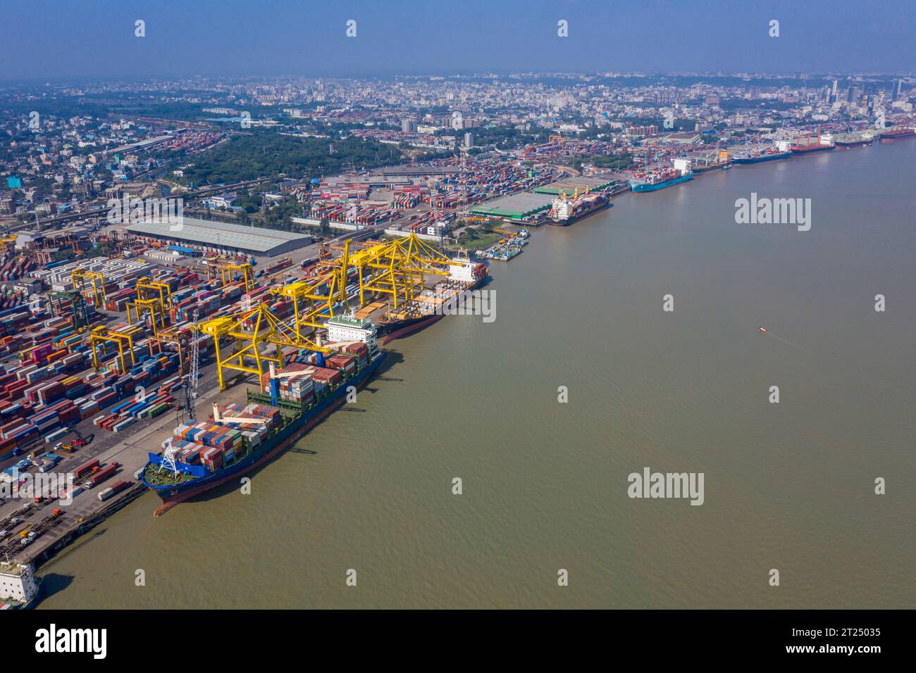Aerial view of Chittagong Port. It is the main seaport of Bangladesh ...