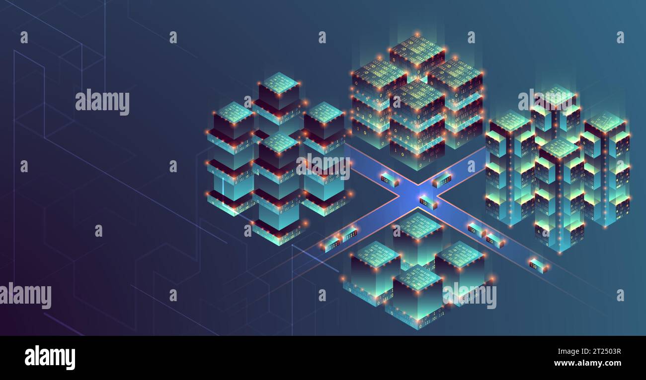 Smart city. Isometric big data concept, database. Abstract technology ...