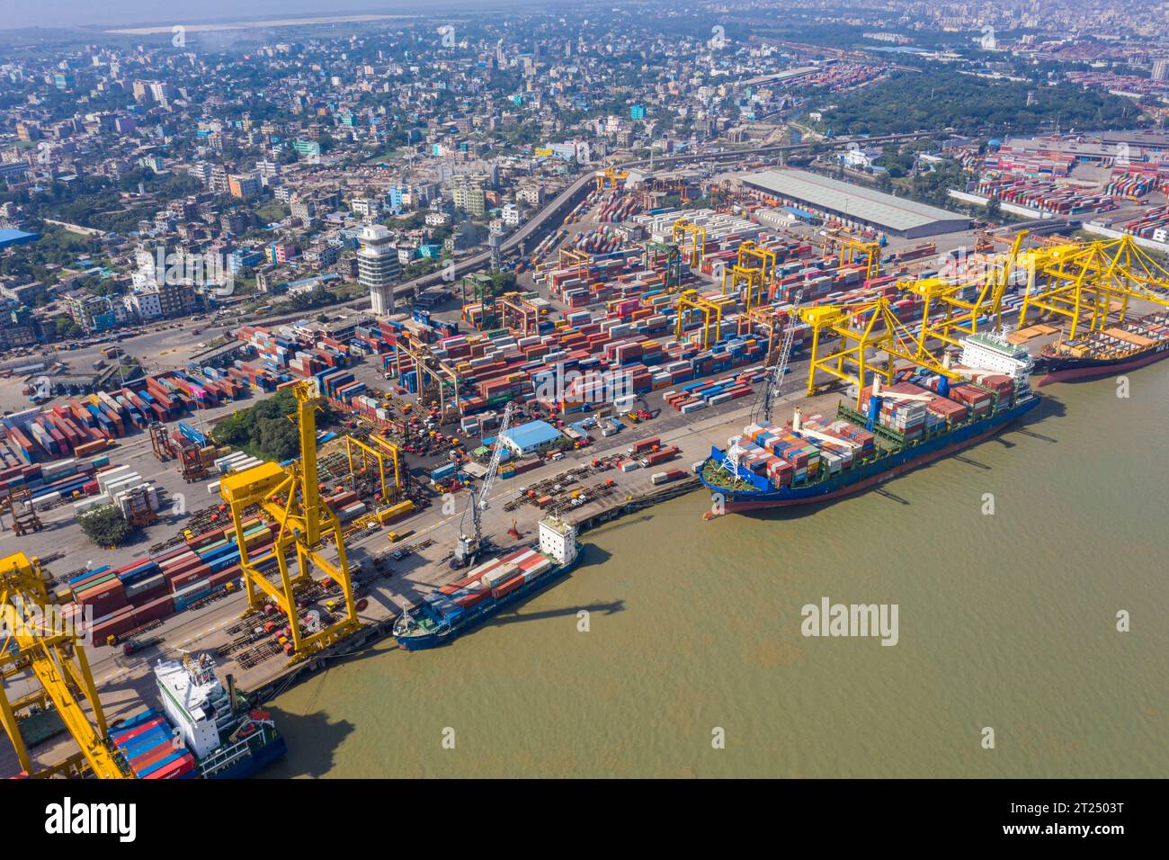 Aerial view of Chittagong Port. It is the main seaport of Bangladesh ...