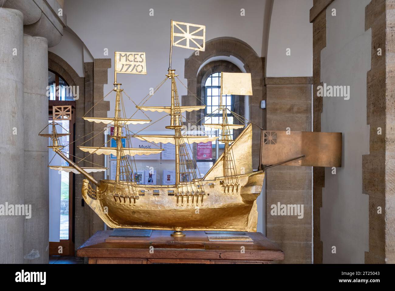 Golden Barque, iconic model ship with gold hull displayed inside ...