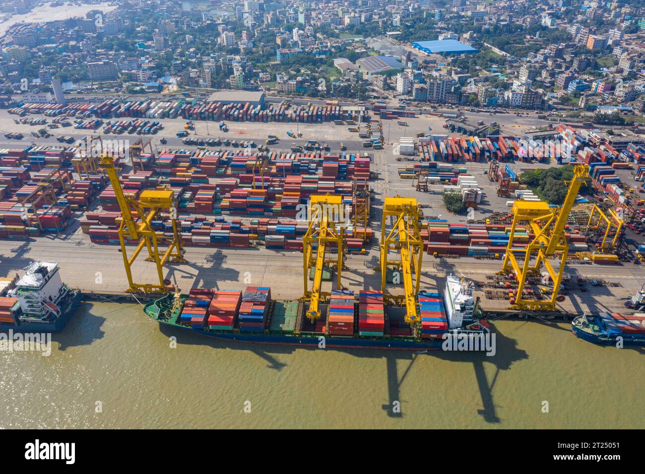 Aerial view of Chittagong Port. It is the main seaport of Bangladesh ...