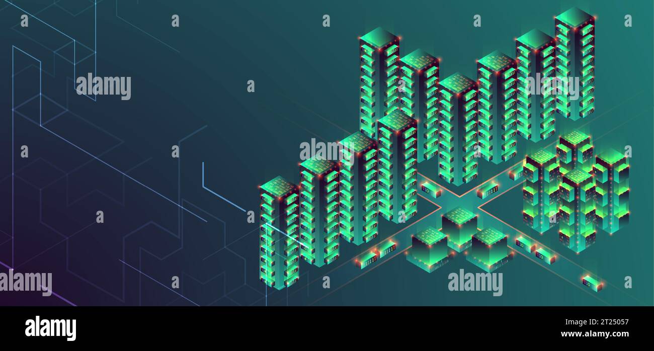 Smart city. Isometric big data concept, database. Abstract technology ...