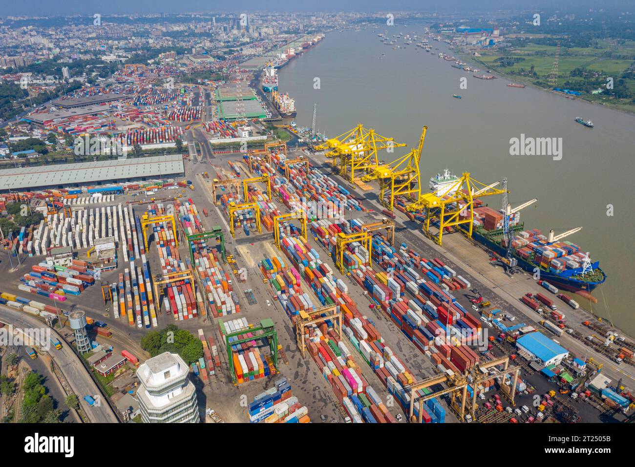 Aerial view of Chittagong Port. It is the main seaport of Bangladesh ...