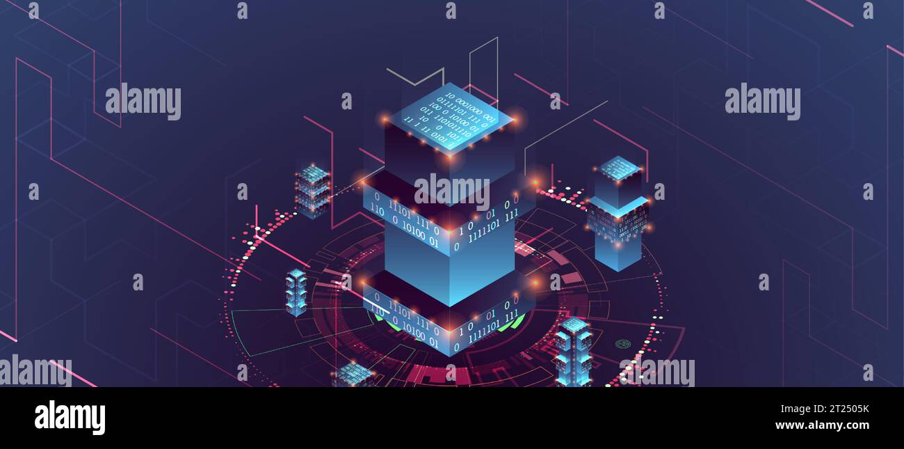 Smart city. Isometric big data concept, database. Abstract technology background. Vector ...