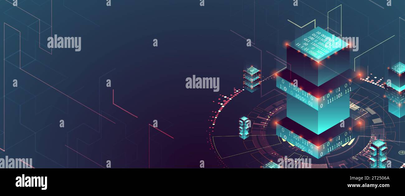 Smart city. Isometric big data concept, database. Abstract technology ...