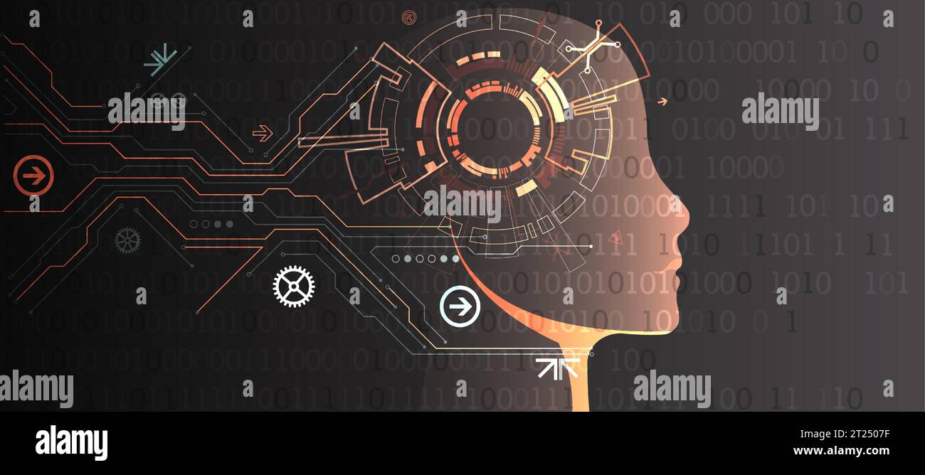 Artificial Intelligence. Technical background with a silhouette of a ...