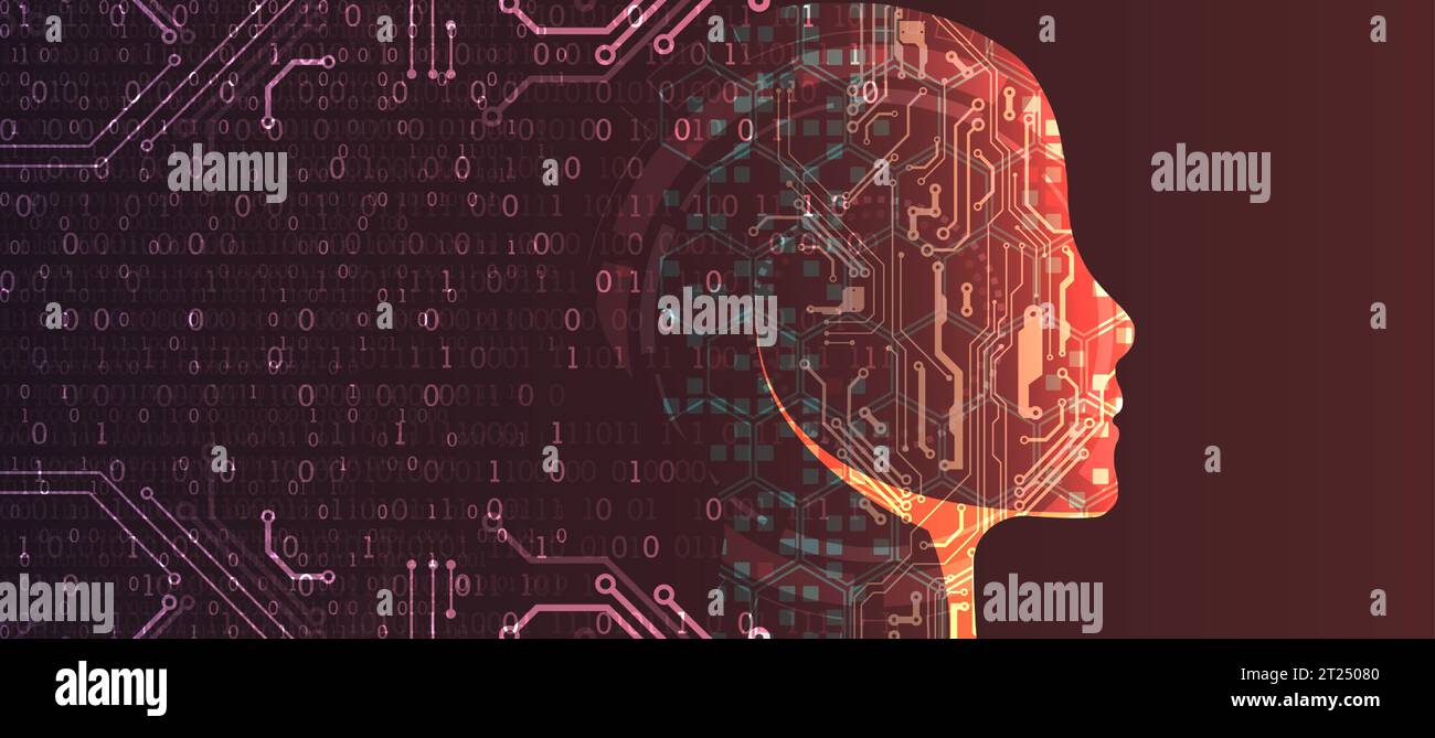 Artificial Intelligence. Technical background with a silhouette of a ...