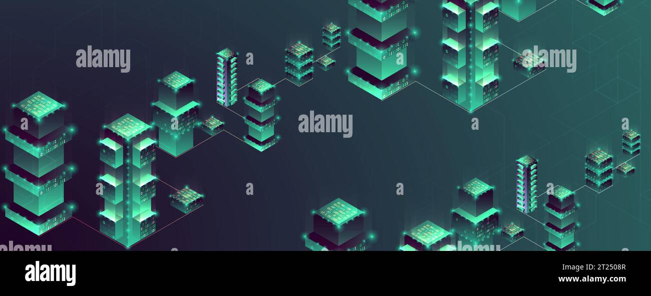 Smart city. Isometric big data concept, database. Abstract technology background. Vector ...