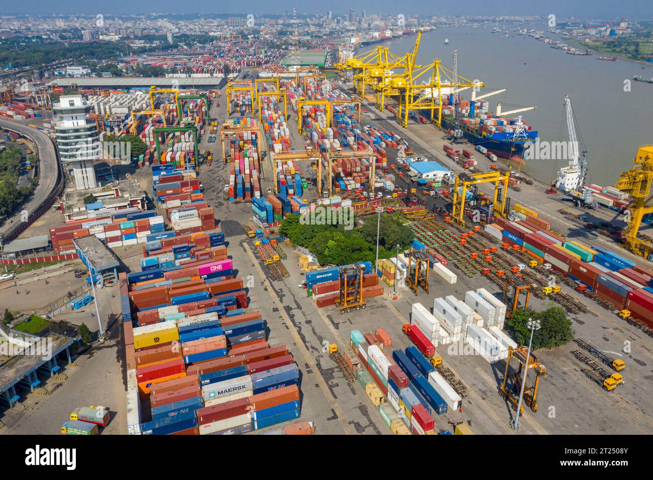 Aerial view of Chittagong Port. It is the main seaport of Bangladesh ...