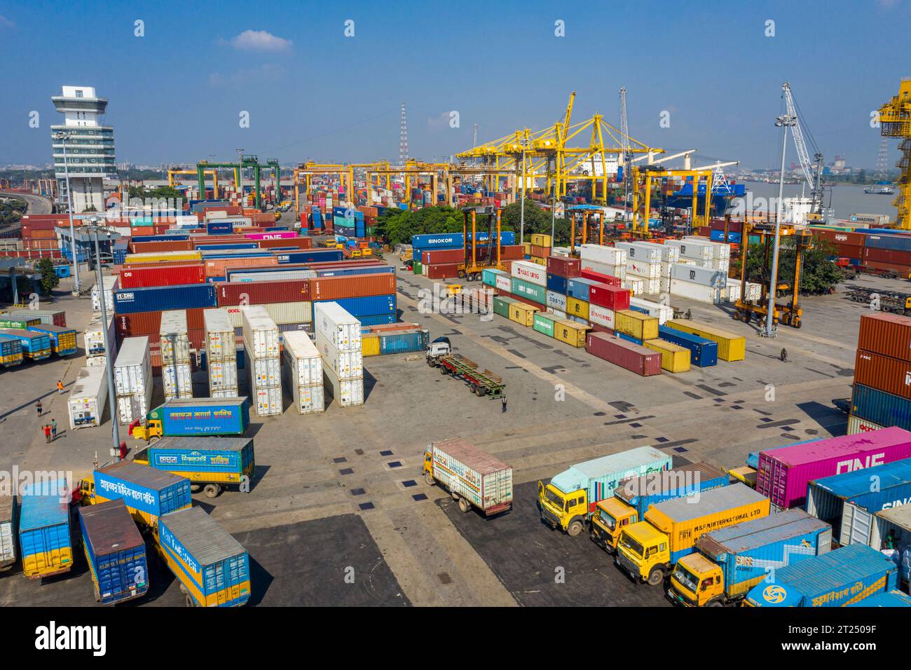 Aerial view of Chittagong Port. It is the main seaport of Bangladesh ...