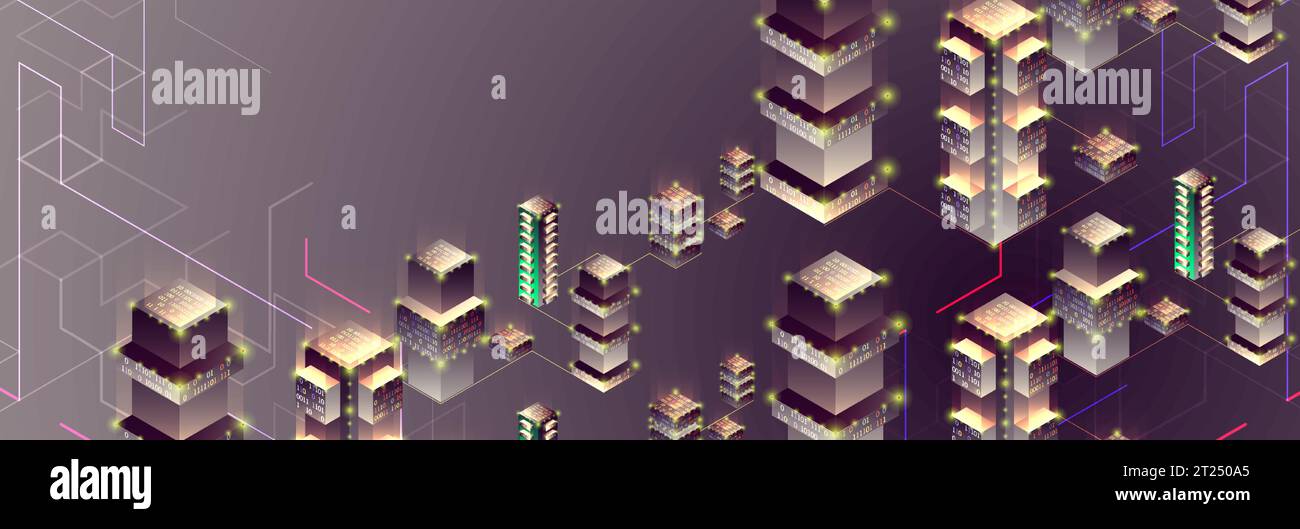 Smart city. Isometric big data concept, database. Abstract technology ...