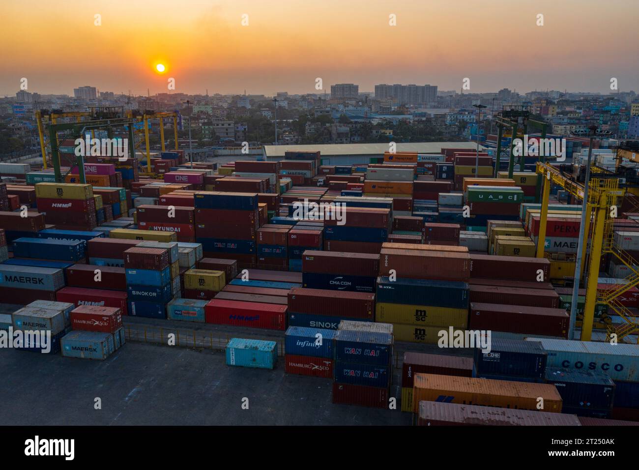 Aerial view of Chittagong Port. It is the main seaport of Bangladesh ...