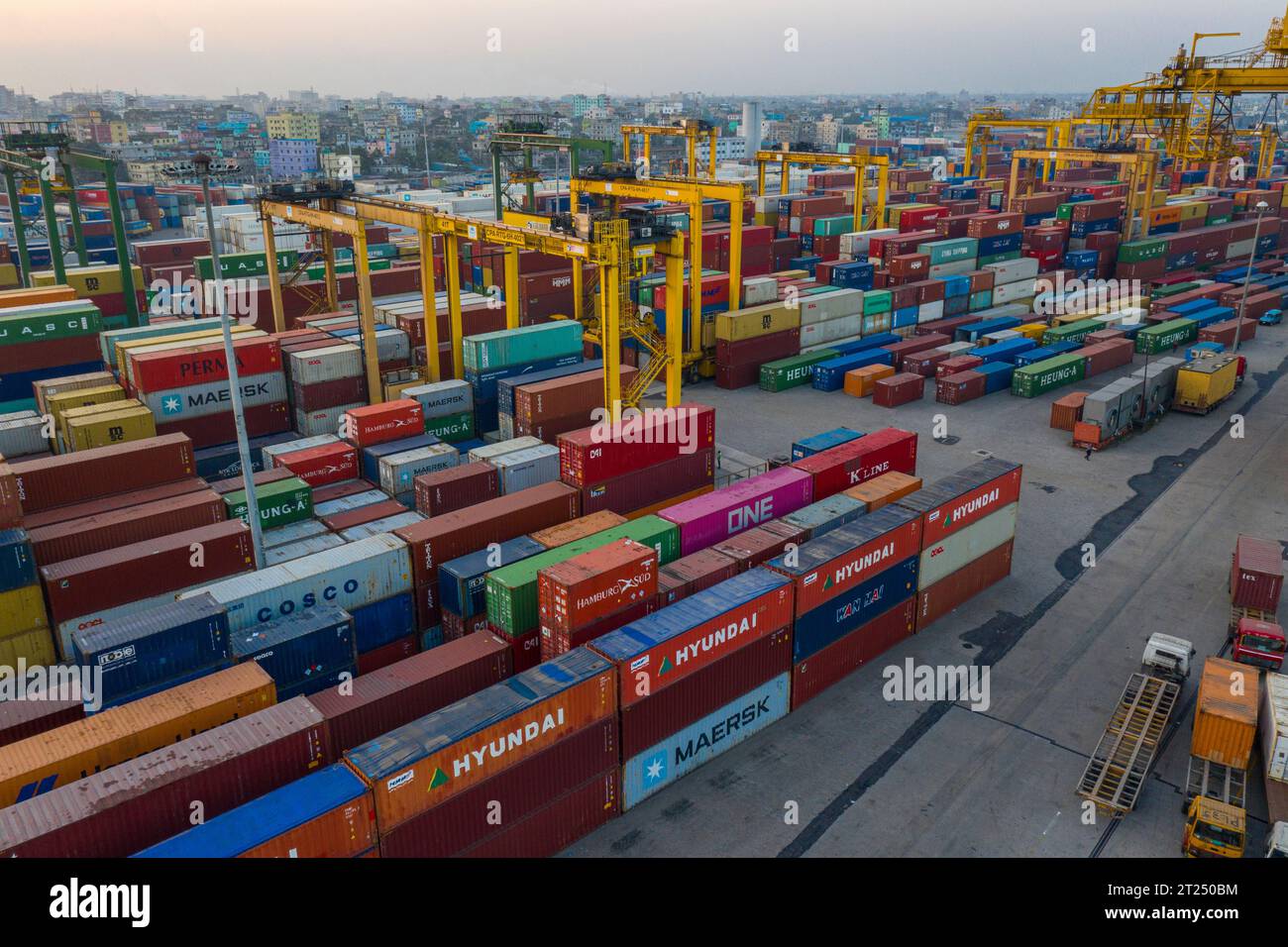 Aerial view of Chittagong Port. It is the main seaport of Bangladesh ...