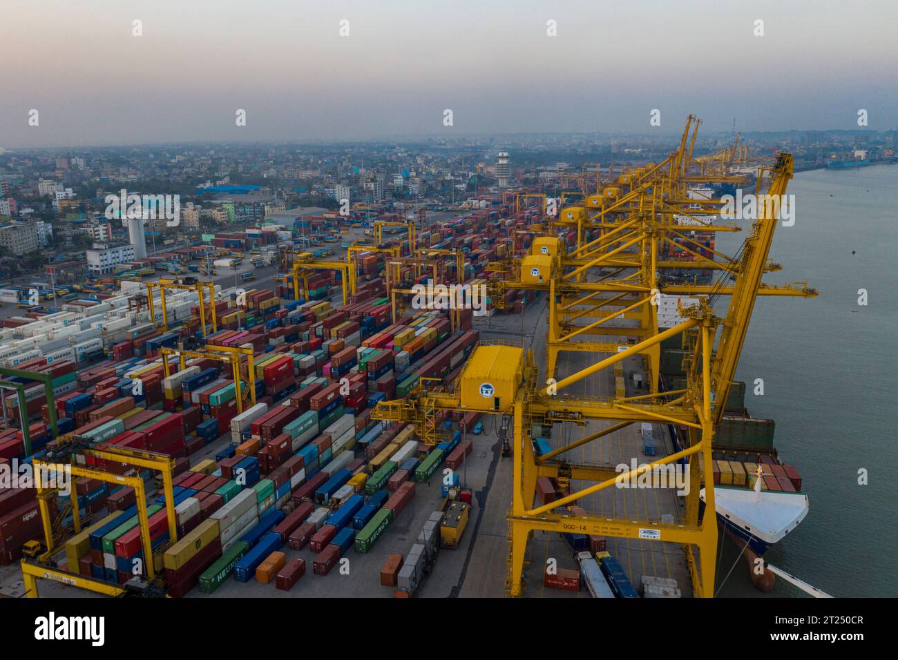 Aerial view of Chittagong Port. It is the main seaport of Bangladesh ...