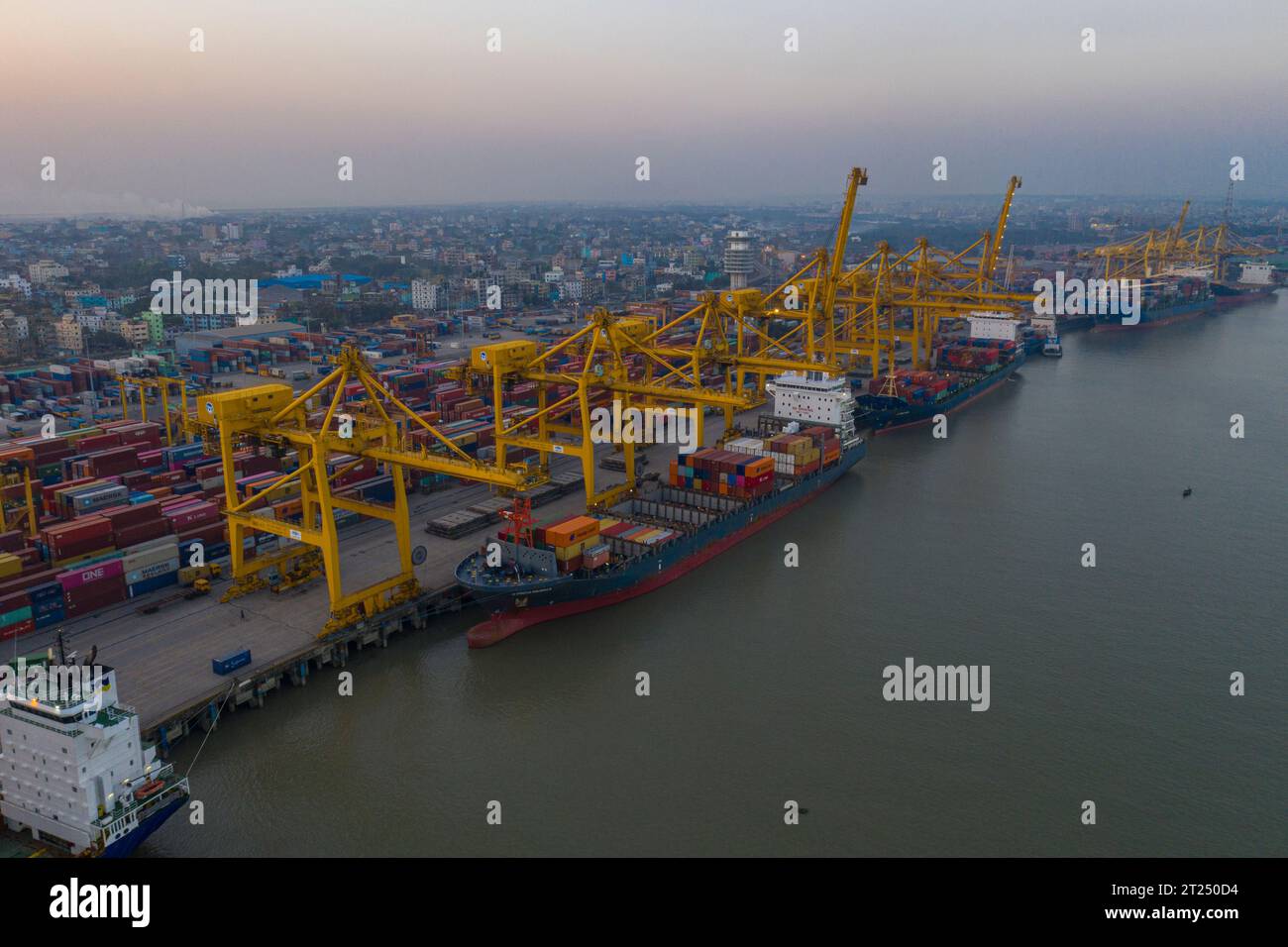 Aerial view of Chittagong Port. It is the main seaport of Bangladesh ...