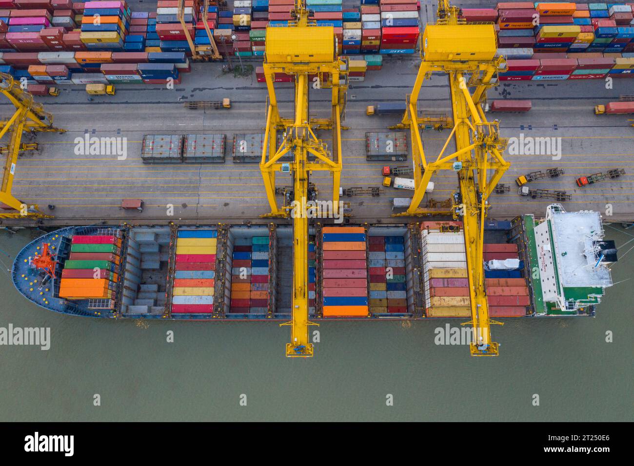 Aerial view of Chittagong Port. It is the main seaport of Bangladesh ...